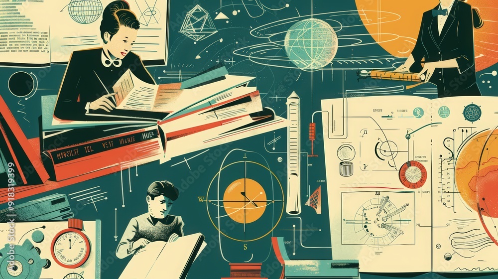 educational charm of retro textbook graphics, with informative diagrams ...