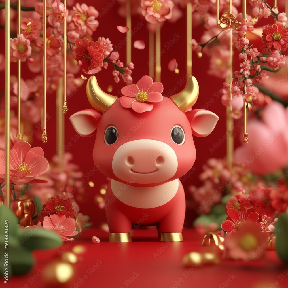 Chinese Zodiac Jovial Red Ox in 3D Illustration: A Minimalist Chinese ...