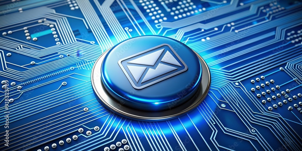 Digital Communication Email Icon on Circuit Board, digital ...