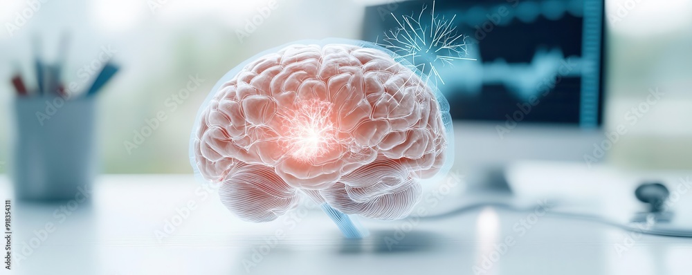 3D brain model showing stroke impact with overlay of common symptoms ...