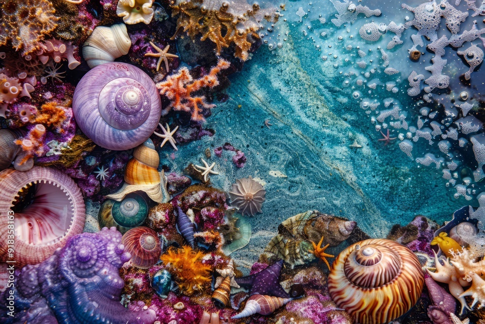 Underwater habitat.Macro coastal fauna.Coastal environment.Marine life ...