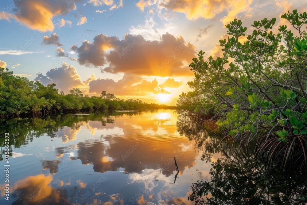 Coastal reforestation.Coastal protection.Mangrove forest.A wide-angle ...