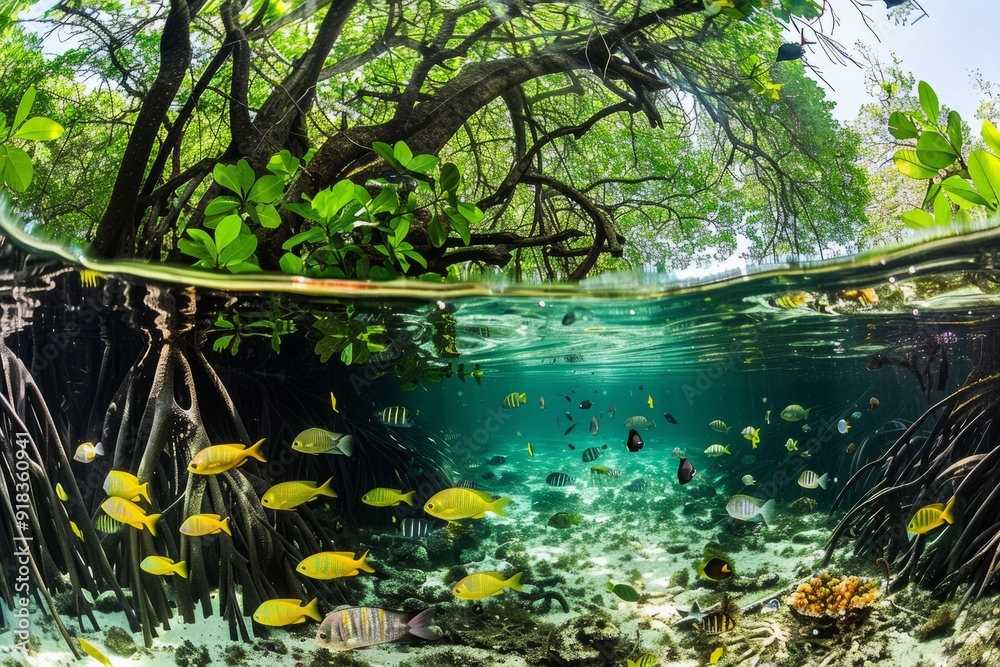 Mangrove forest.Coastal reforestation.Coastal protection.An immersive ...
