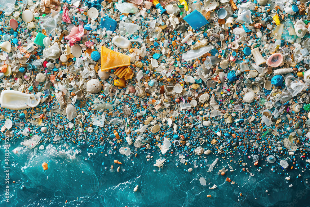 Microscopic view of countless microplastics contaminating the ocean ...