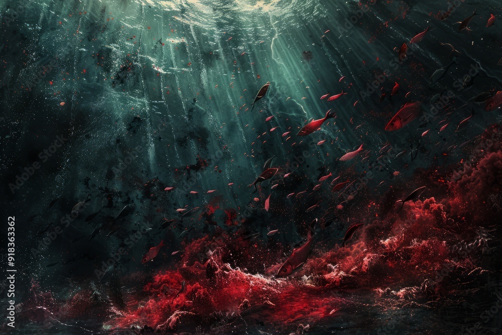 Red tide.Algal bloom concept.Algae microorganisms.An artistic ...