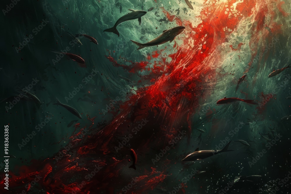 ภาพประกอบสต็อก Algal bloom concept.Red tide.Algae microorganisms.An ...