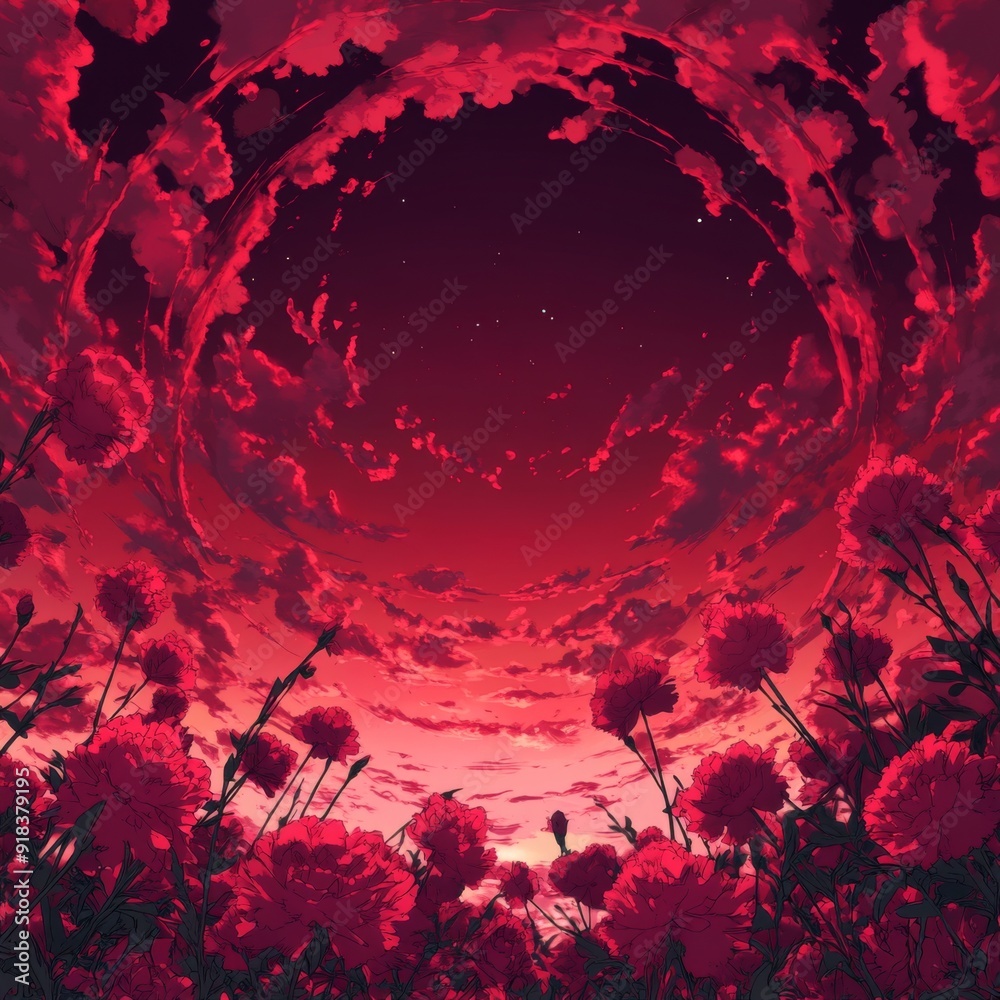 Festive Carnation Dance Under a Dramatic Crimson Sky, an Animated ...
