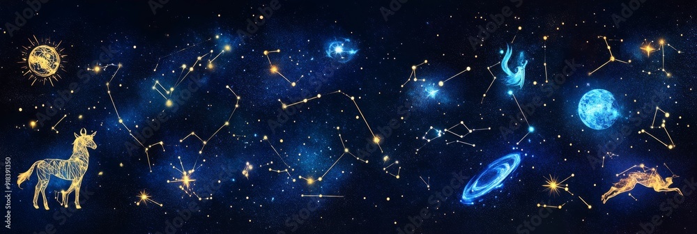 A mesmerizing depiction of a night sky filled with constellations ...