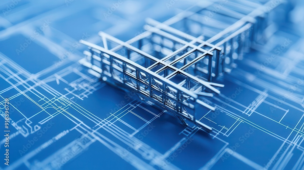 Blueprint of a complex steel structure, detailed engineering drawing ...