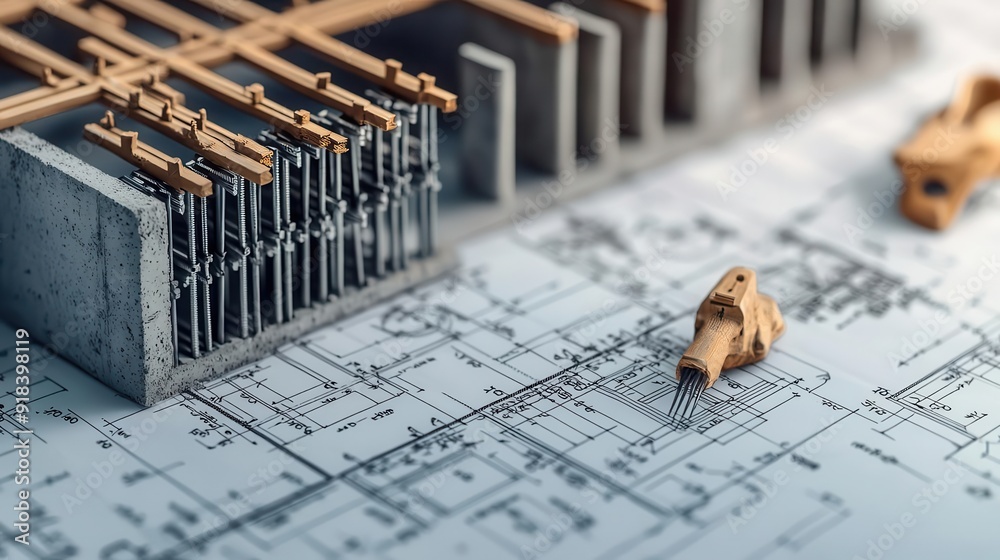 Blueprint of a concrete structure, reinforcing bars detailed ...
