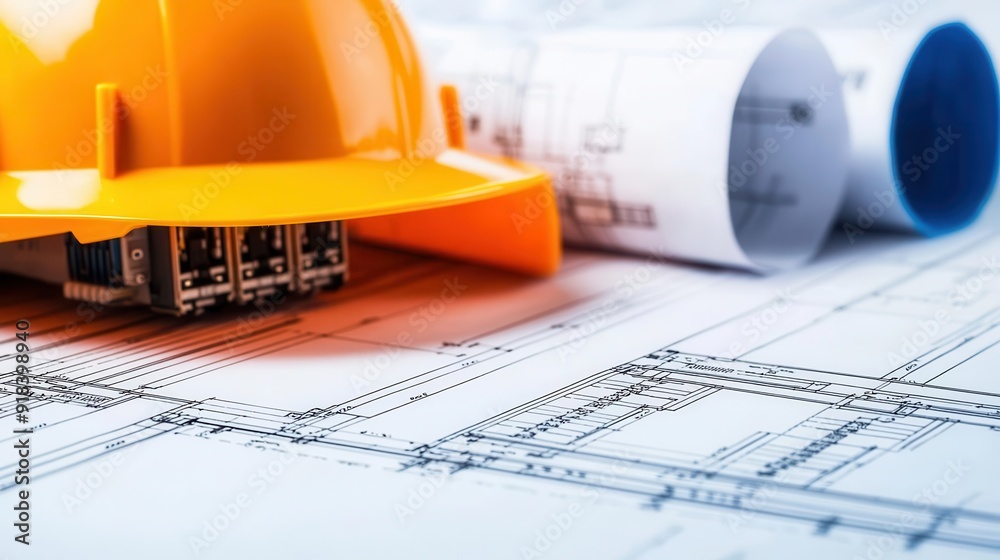 Closeup of a blueprint showing detailed electrical conduit routing ...