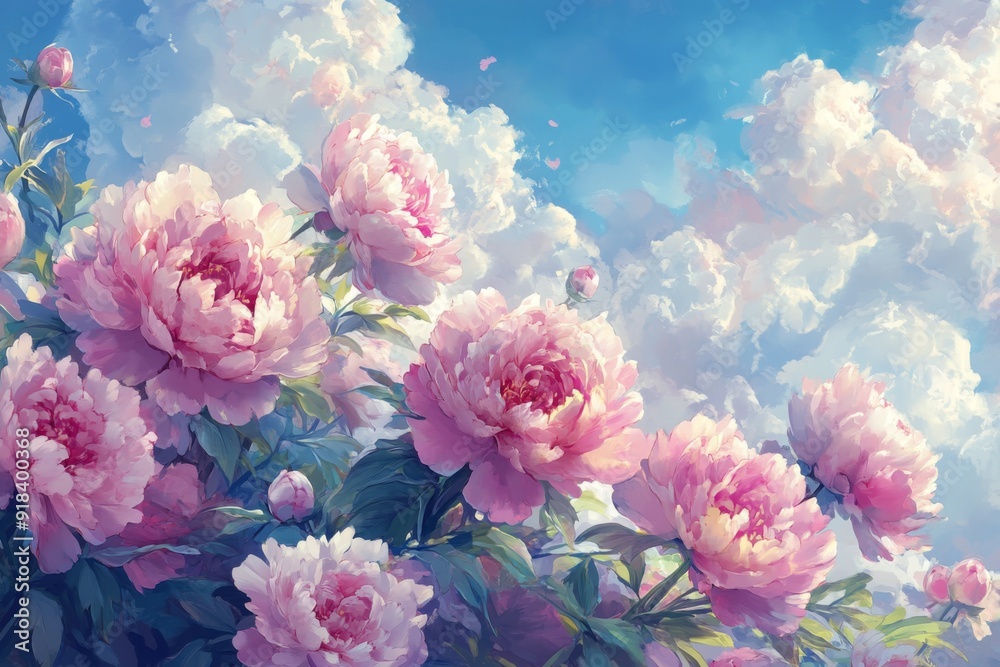 Resplendent Peony Blossoms Grace the Sky with Delicate Hues, an ...