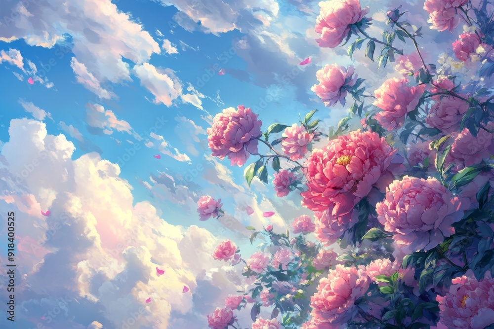 Resplendent Peony Blossoms Grace the Sky with Delicate Hues, an ...