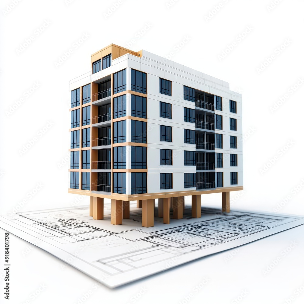 Structural engineering blueprint of a multi-story building, focus on ...
