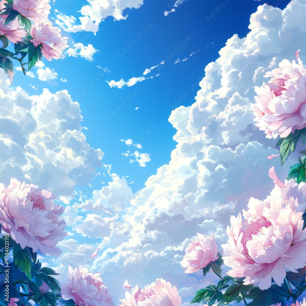 Resplendent Peony Blossoms Grace the Sky with Delicate Hues, an ...