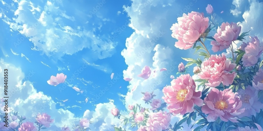 Resplendent Peony Blossoms Grace the Sky with Delicate Hues, an ...