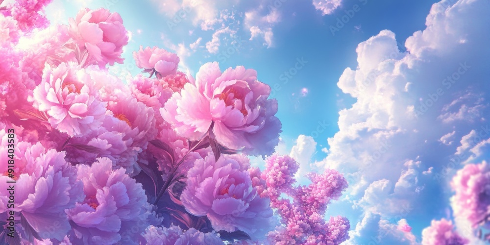 Resplendent Peony Blossoms Grace the Sky with Delicate Hues, an ...