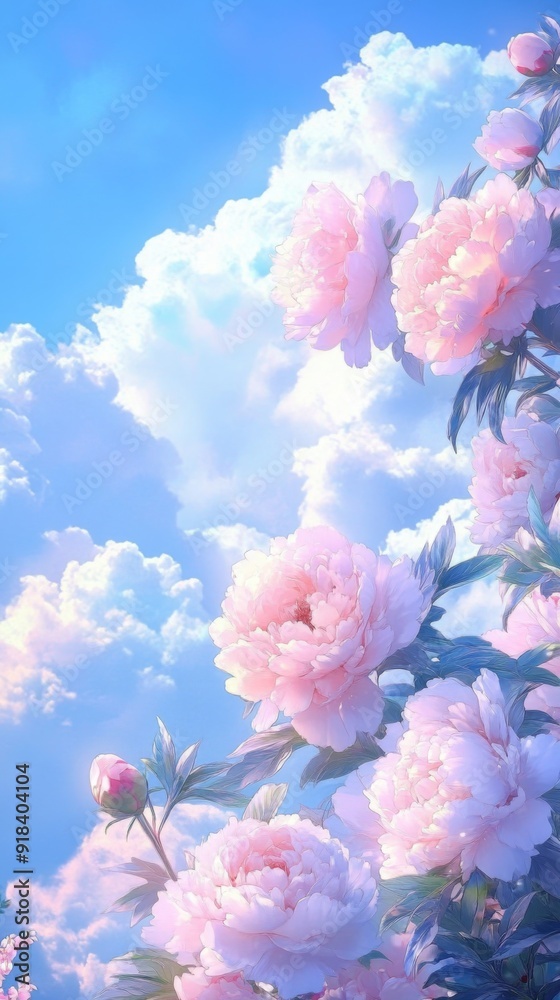 Resplendent Peony Blossoms Grace the Sky with Delicate Hues, an ...