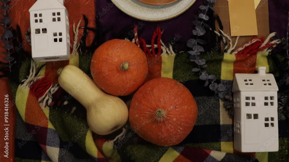 Autumn collage with pumpkins , color palette and mood board for ...