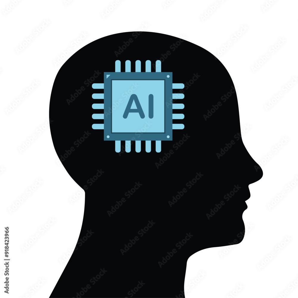 Artificial intelligence icon with digital AI human head and brain ...