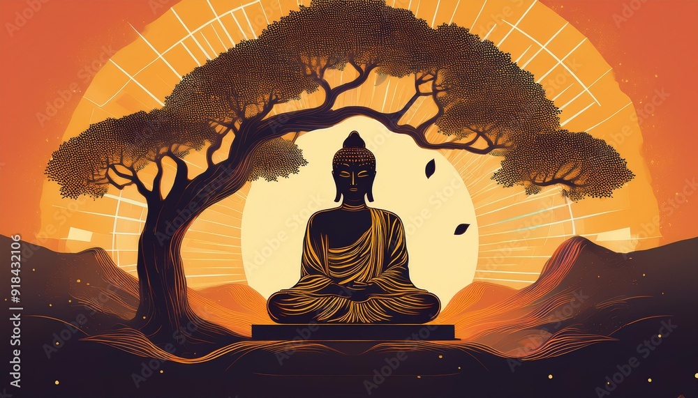 Buddha’s Enlightenment conceptual illustrated with Artistic ...