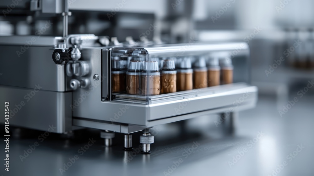 This photo shows a detailed view of a packaging line in a manufacturing ...