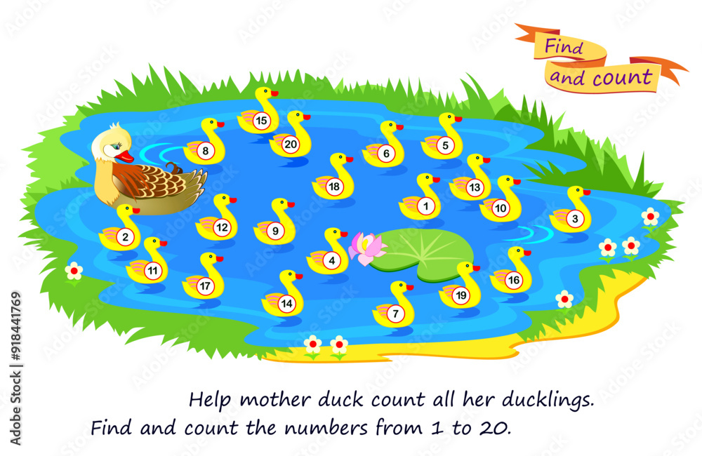 Educational game. Help mother duck count all her ducklings. Find and ...