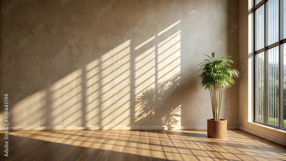 Light falling on the wall of a modern house with panoramic windows ...