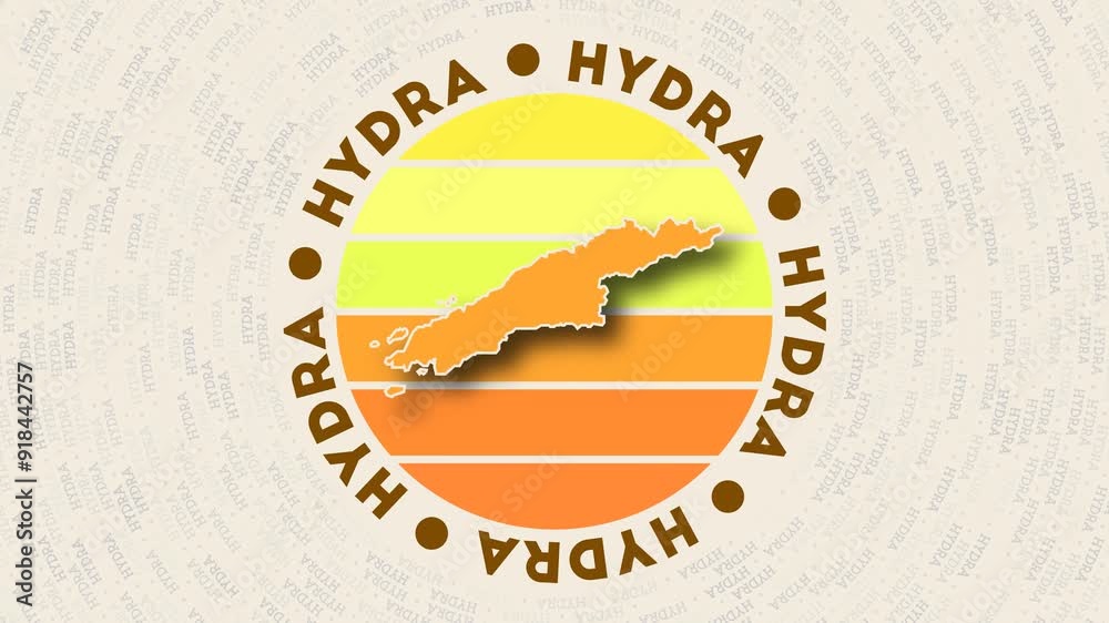 Hydra logo intro. Badge with the circular name and map of island ...