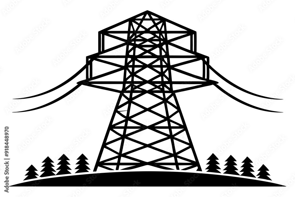 Vetor de power tower black silhouette illustratuin,Electrical Towers ...