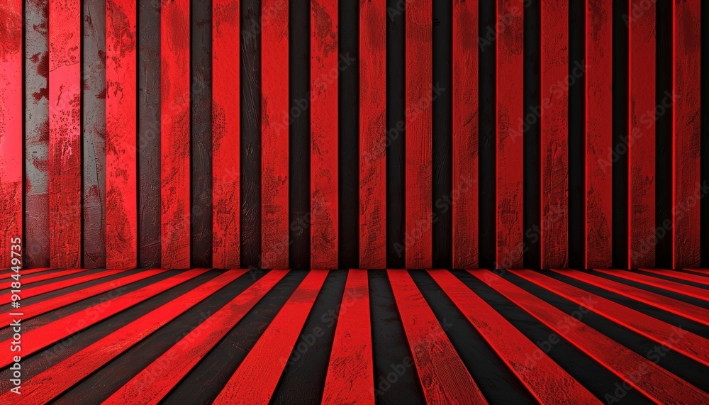 Red and black striped room with vertical and horizontal lines creating ...