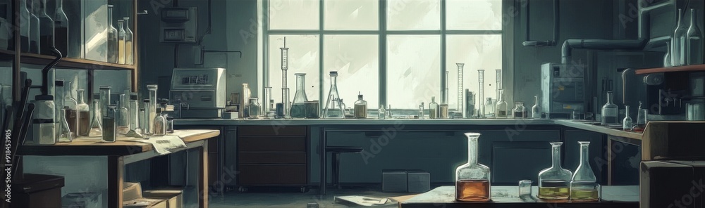 Abandoned Laboratory with Scattered Test Tubes and Equipment on the ...