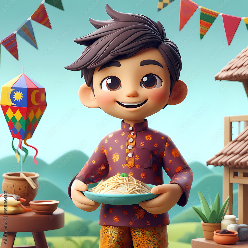 Malaysia's Festive Delight: 3D Cartoon Malaysia Cultural Character Boy ...