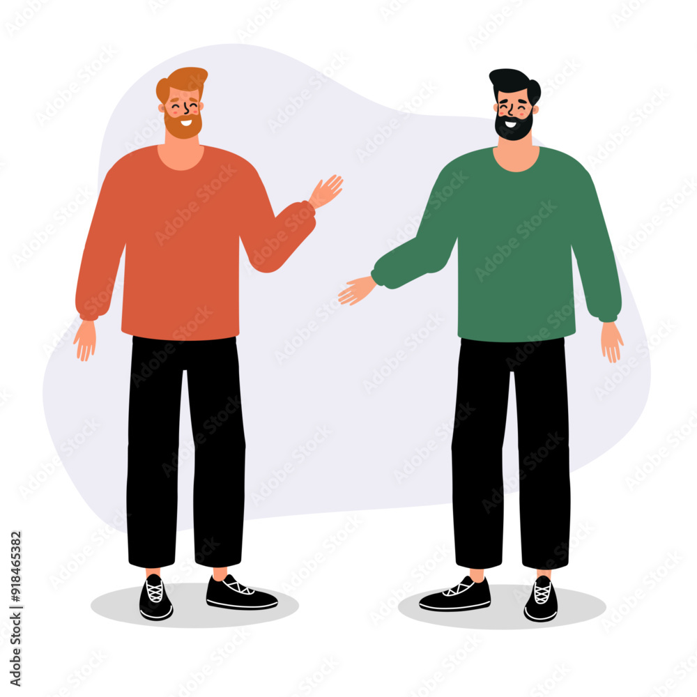 Two men greeting each other with friendly gestures in a bright ...