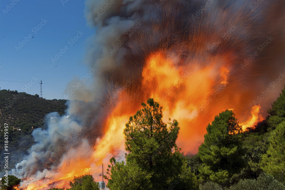 Forest fire. Greece. Forest fire in Greece. Varnavas. Megara. Greek ...