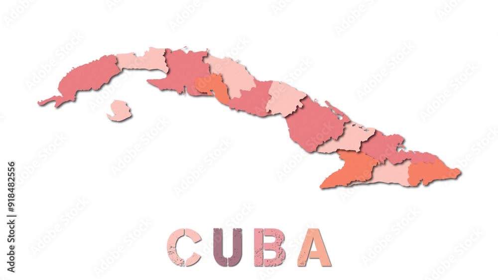 Cuba map with paper regions. Animated country map growing from regions ...