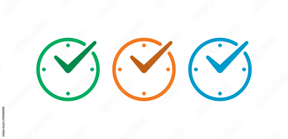 colorful clocks and check symbols. clocks with check marks. analog ...
