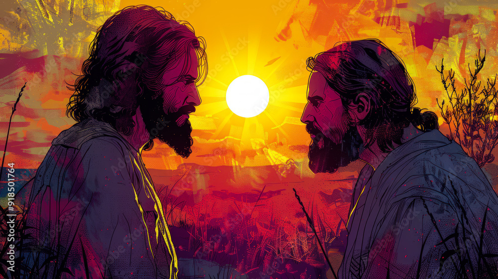 Poster Vivid Sunset Conversation Between Jesus and the Centurion in Art – Wall Art | UkPosters