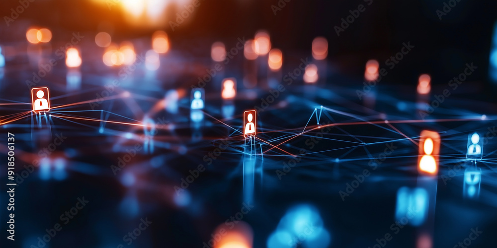 A vibrant diagram showcasing interconnected business nodes with lines linking them, each node ...