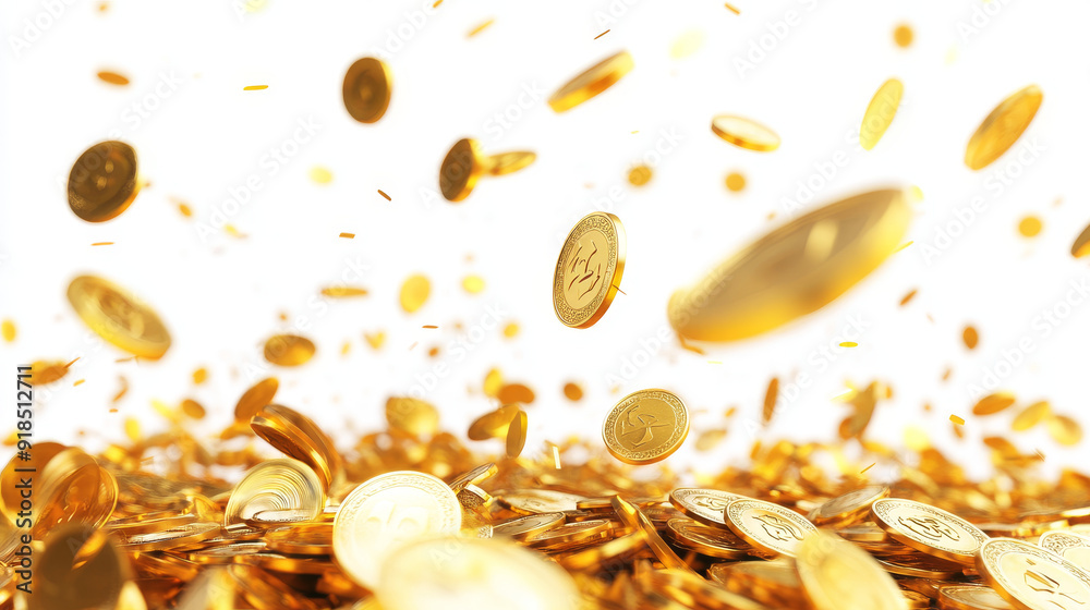 Realistic PNG of gold coins, including an explosion of gold coins and ...