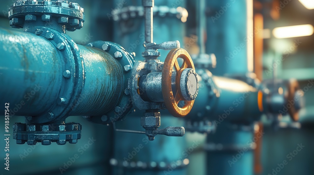 PVC pipeline an industrial city water treatment boiler room. Valves and ...