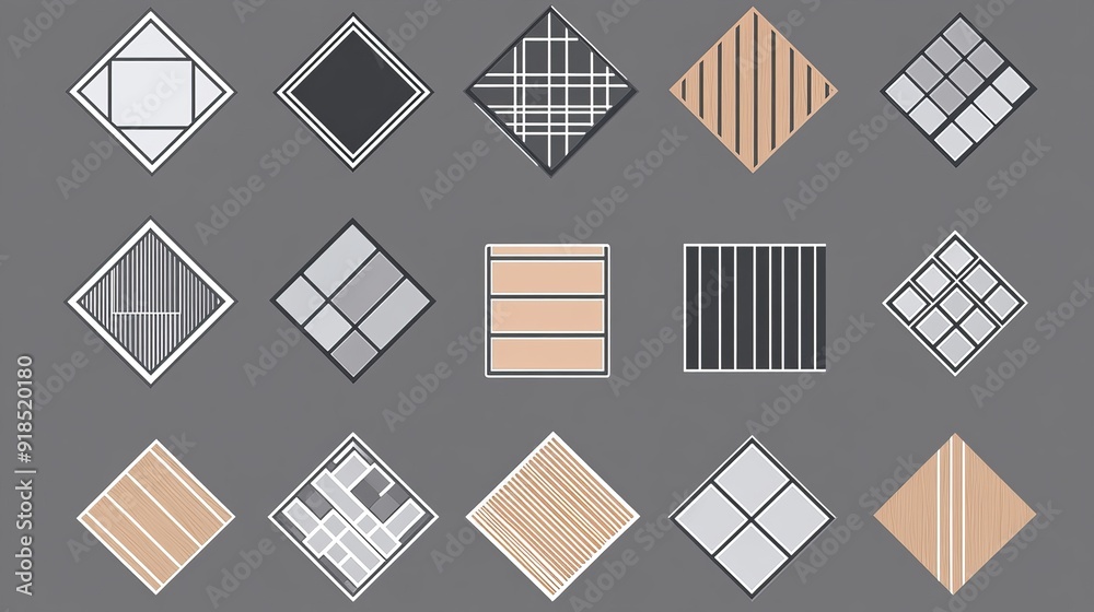 collection of line icons representing common flooring types. Various ...
