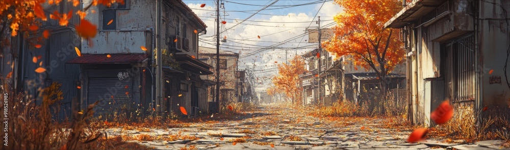 Deserted Townscape: An Anime-Style Illustration of an Abandoned City ...