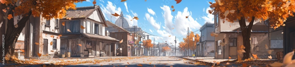 Deserted Townscape: An Anime-Style Illustration of an Abandoned City ...