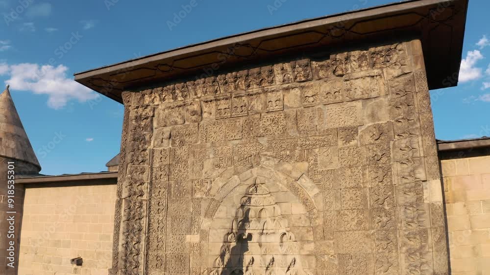 The magnificent crown gate of Yakutiye Madrasa. This historical madrasa ...