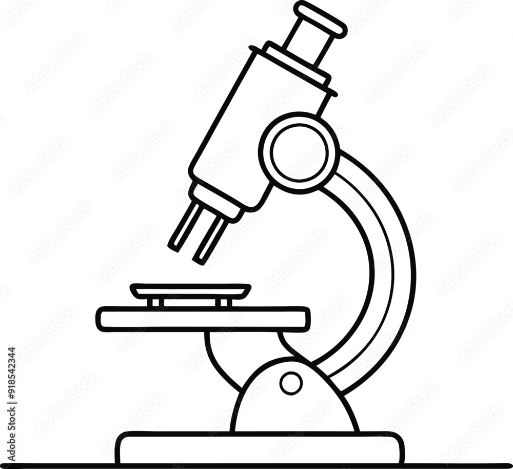 Black And White Outline Drawing Of A Microscope Stock Vector | Adobe Stock
