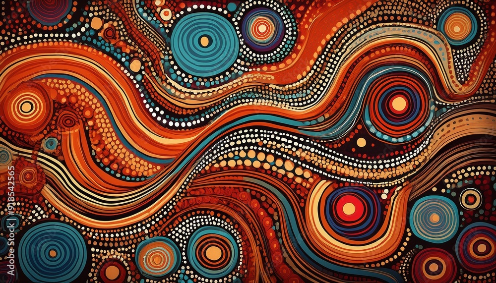 abstract indigenous art pattern with vibrant dot paintings swirling ...