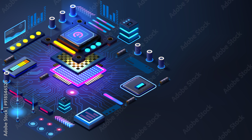 Semiconductor hardware. Computer motherboard chip. CPU microchip ...