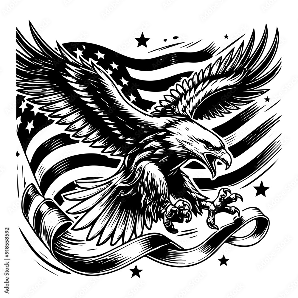 Eagle USA American flag svg png bundle, Eagle with Flag Svg & PNG Files ...