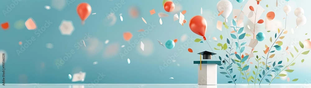 Valedictorian giving speech at graduation, audience filled with family ...